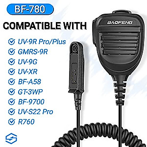 BAOFENG IP54 Waterproof Speaker Microphone Handheld Remote Shoulder Mic UV-9R UV-9R Plus UV-9RPRO UV-9G GMRS-9R UV-XR GT-3WP BF-A58 BF-9700 R760 Ham Waterproof Two Way Radio