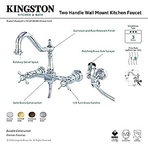 Kingston Brass KS1242BEXBS Essex Bridge Kitchen Faucet, 8-1/2 Inch in Spout Reach, Polished Brass