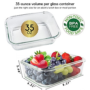 Brieftons Glass Meal Prep Containers: 5 Pack, 30 Oz with Airtight, Leakproof Snap Locking Lids, Perfect for Food Storage, Lunch & Portion Control, BPA-Free, Microwave, Oven, Freezer & Dishwasher Safe