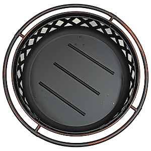 Sunnydaze Crossweave Outdoor Fire Pit - Wood-Burning Fire Pit for Outside with Spark Screen, Poker and Round Cover - 30-Inch - Bronze