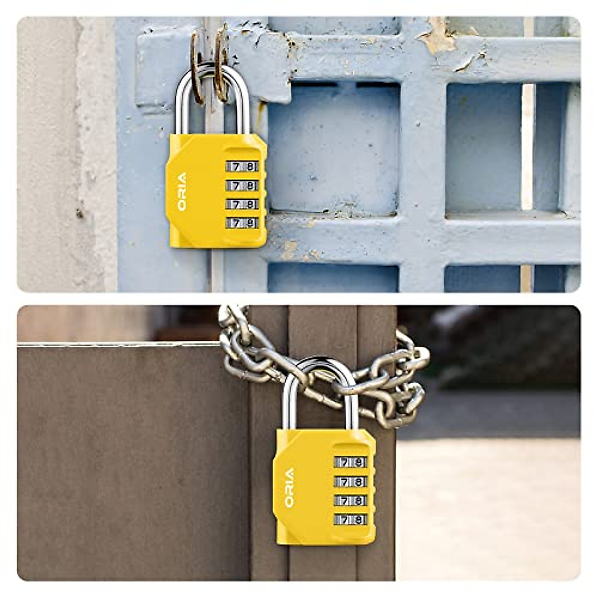 ORIA Combination Lock, (Newest)4 Digit Combination Padlock Set, Metal and Plated Steel Material for School, Employee, Gym or Sports Locker, Case, Toolbox, Hasp Cabinet and Storage, Black&Yellow, 2PCS