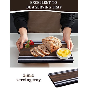 Fkksparkler Marble and Wood Cutting Boards, 14 X 7 inches Charcuterie Boards, Acacia Wood Serving Board for Kitchen, Cheese Board with Black and White Marble Edges Trays For Serving Food.