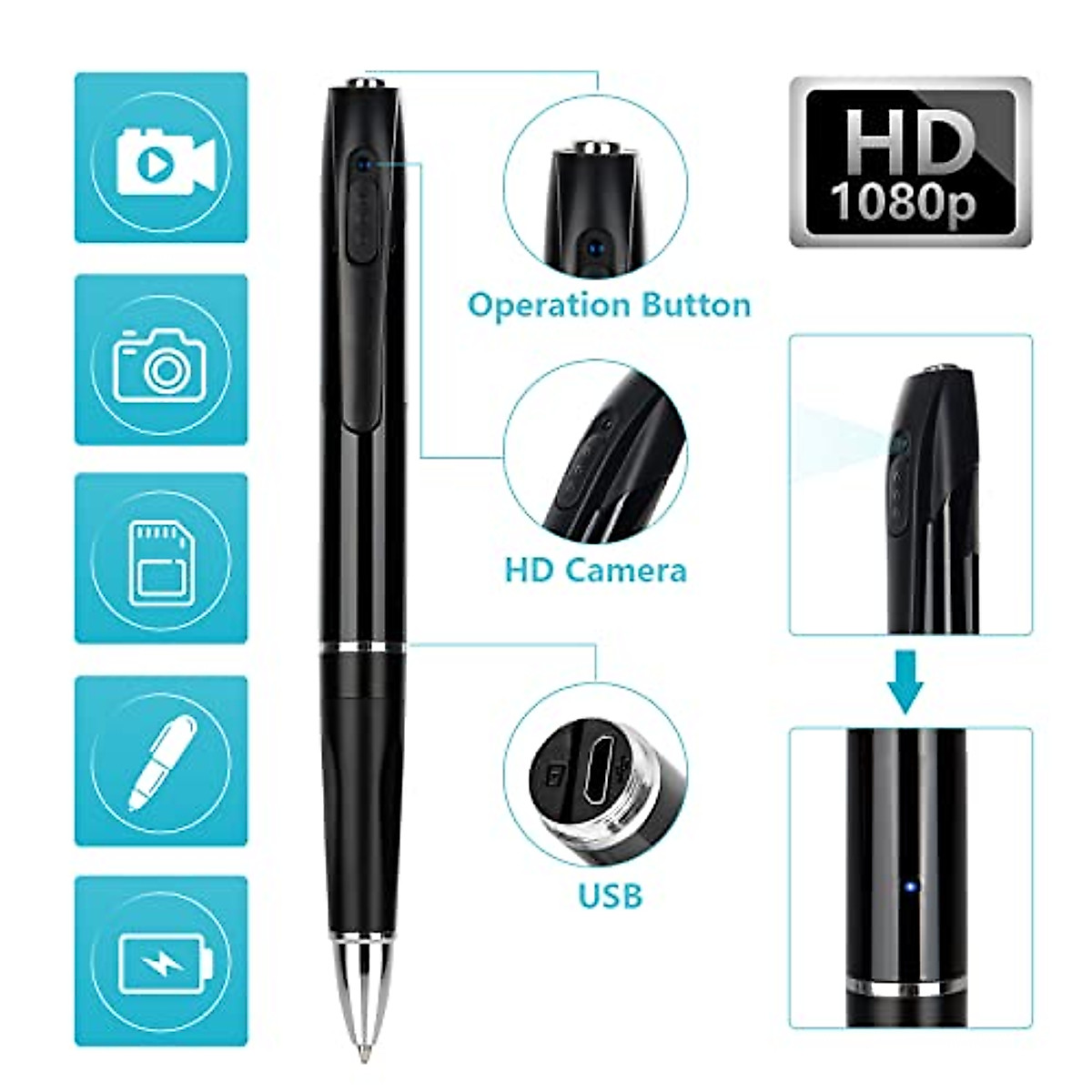 abyyloe Spy Camera, Hidden Camera with 32G SD Card, Mini Spy Camera with 1080P, Spy Pen for Taking Pictures, Mini Camera for Home Security or Classroom Study