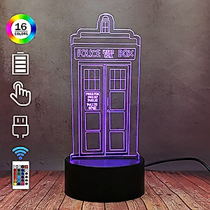 3D LED Night Light Police Box Tardis Touch Remote Control with 16 Color Gradient and Flash Creative Call Box Desk Lamp Home Bedroom Deco Sleep Boy Birthday Gift Best Toy