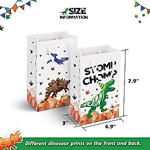 WERNNSAI Watercolor Dinosaur Party Bags - 16 Pack Dinosaur Party Favor Bags for Boys Kids Dino Theme Party Supplies Candy Treat Goodies Gift Bags with Handle