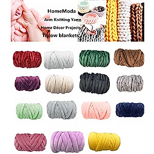 4 LBS Super Bulky Chunky Yarn, 1.2inch Thick Beige Velvet Washable Softee Hand Knitting Giant Jumbo Tubular Yarn for Arm Knitting Extreme DIY Blankets Rugs Pillow Making 85 Yards