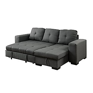 Furniture of America Charlton Modern 5-Seater Tufted Fabric Upholstered Convertible 99 in. Storage Sectional for Living Room, Gray