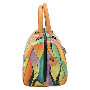 Anna by Anuschka womens Genuineleather Zip Around Satchel Handbag Genuine Leather, Dragonfly Glass Painting, No Size US