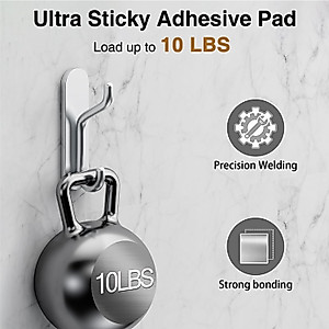 Adhesive Bathroom Towel Hook Wall: Heavy Duty Stick On Jacket Coat Wall Hanging Hooks for Shower 4 PCS Silver