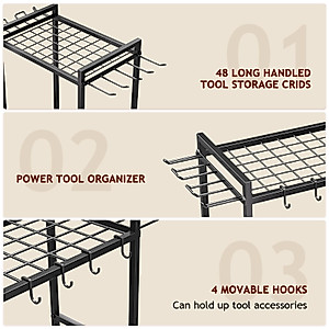 Homsorout Garden Garage Tool Organizer - Yard Tool Organizer for Garage with 4 Hooks, Heavy duty Steel Garden Tool Rack Holds up to 48 Long Handled Yard tools for Storage
