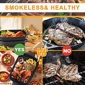 AEWHALE Electric Skillet - Black Non-Stick Grill with Removable Plate for Indoor Cooking,1400W Adjustable Temperature Party Griddle for Cooking Meats