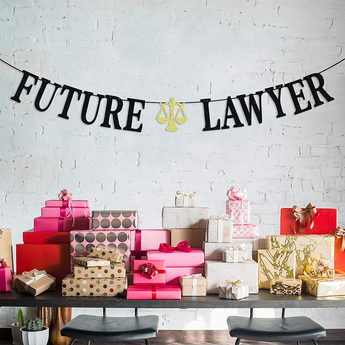Black Glitter Future Lawyer Banner - Born to Argue/Passed the Bar - Law School Survivor Party Decorations Supplies - Law Grad Graduation Party Backdrop