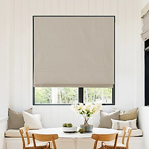 Beige Grey Roman Shades for Windows, Premium Fabric Blackout Roman Shades Window Blinds for Doors, French Doors, Bathroom, Kitchens