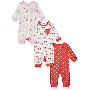 Amazon Essentials Disney | Marvel | Star Wars | Princess Baby Girls' Cotton Coveralls, Pack of 3, Minnie Rainbow Chaser, 24 Months
