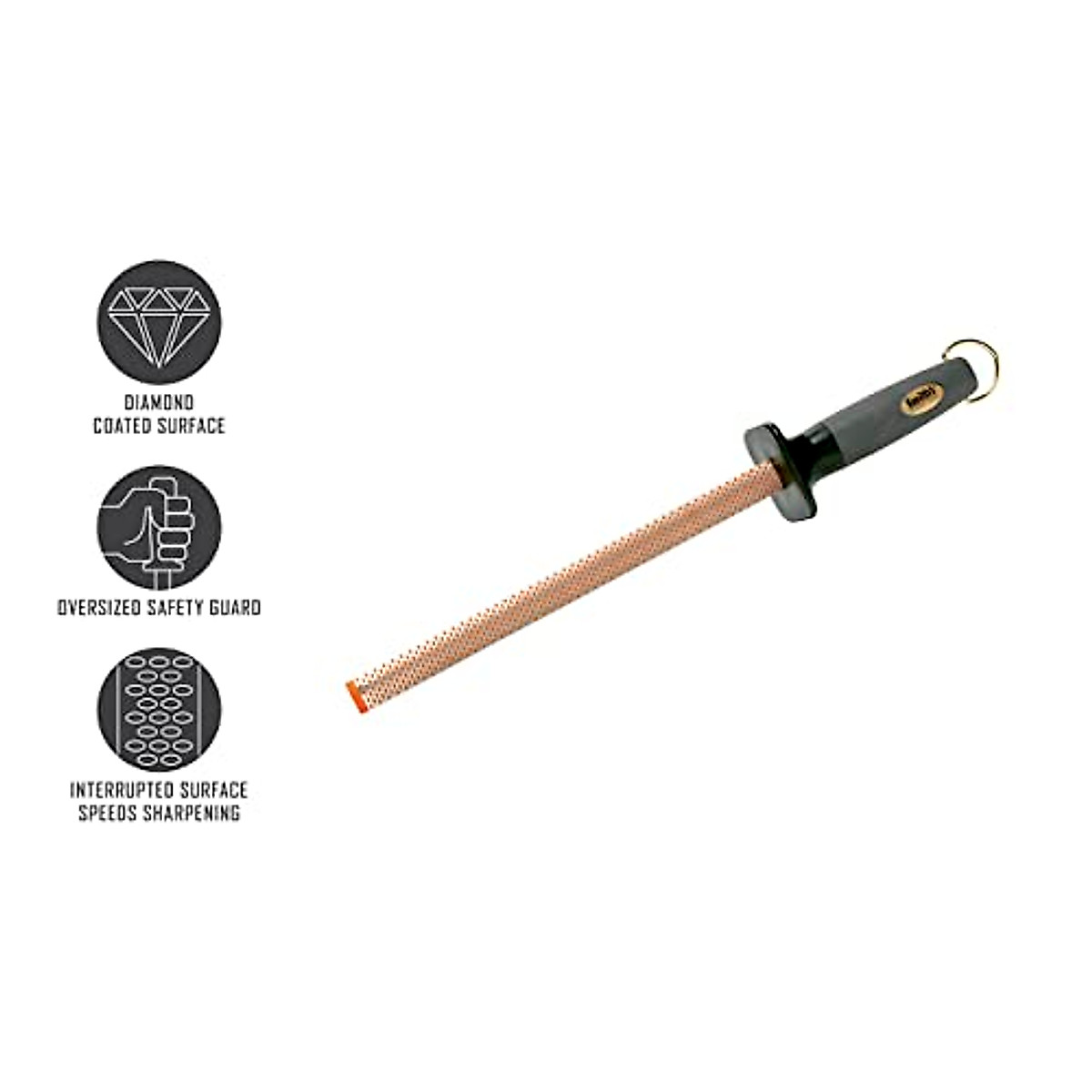 Smith’s 3001 10” Oval Diamond Sharpening Steel Rod – Grey – Oval Design – Rubber Grip Handle – Plastic Sharpening Tip