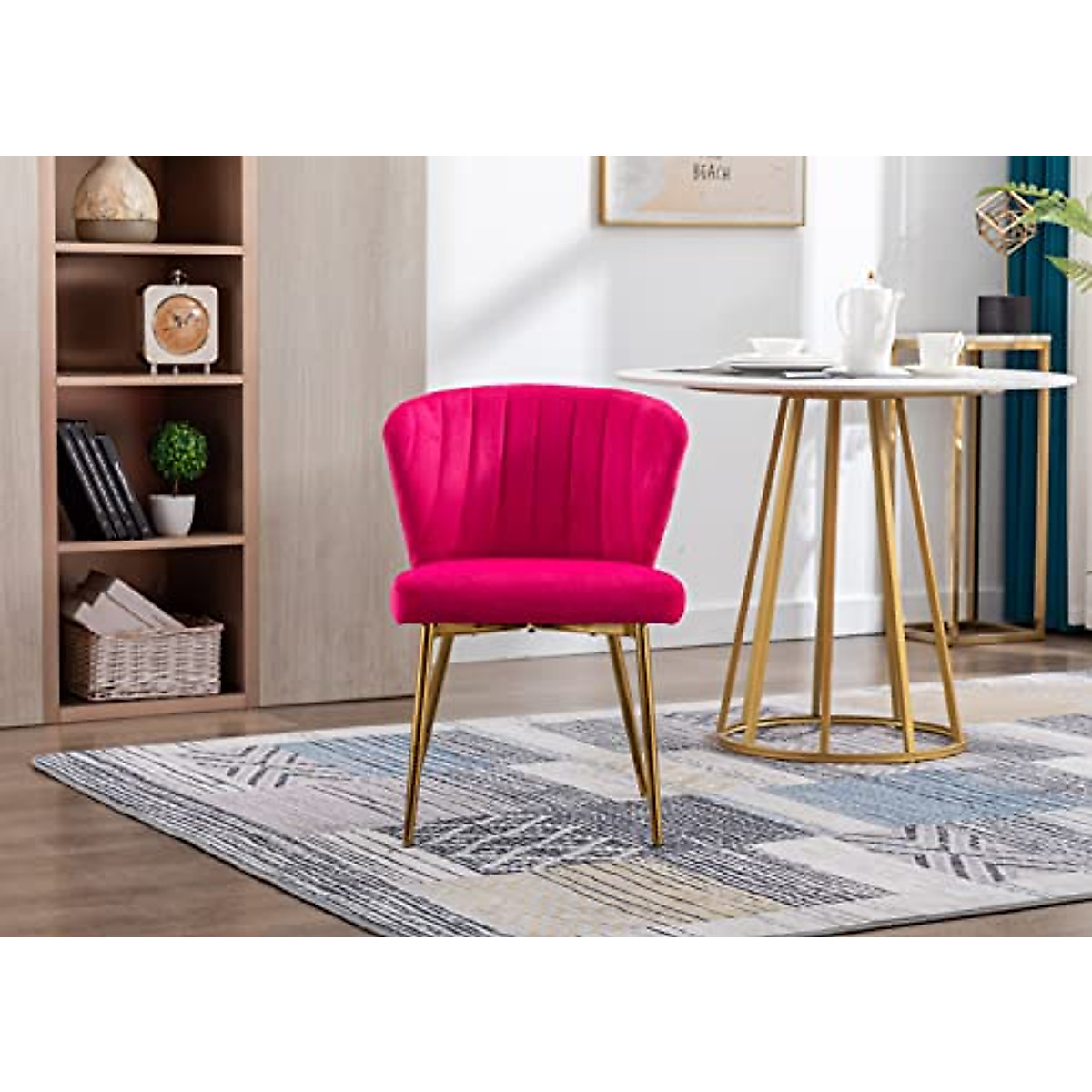 ZOBIDO Set of 2 Accent Chair Glam Velvet Dining Room Side Chair with Golden Metal Legs Tufted Back Accent Chair for Home Living Room/Bedroom/Beauty Room/Dining Room (Rose red)