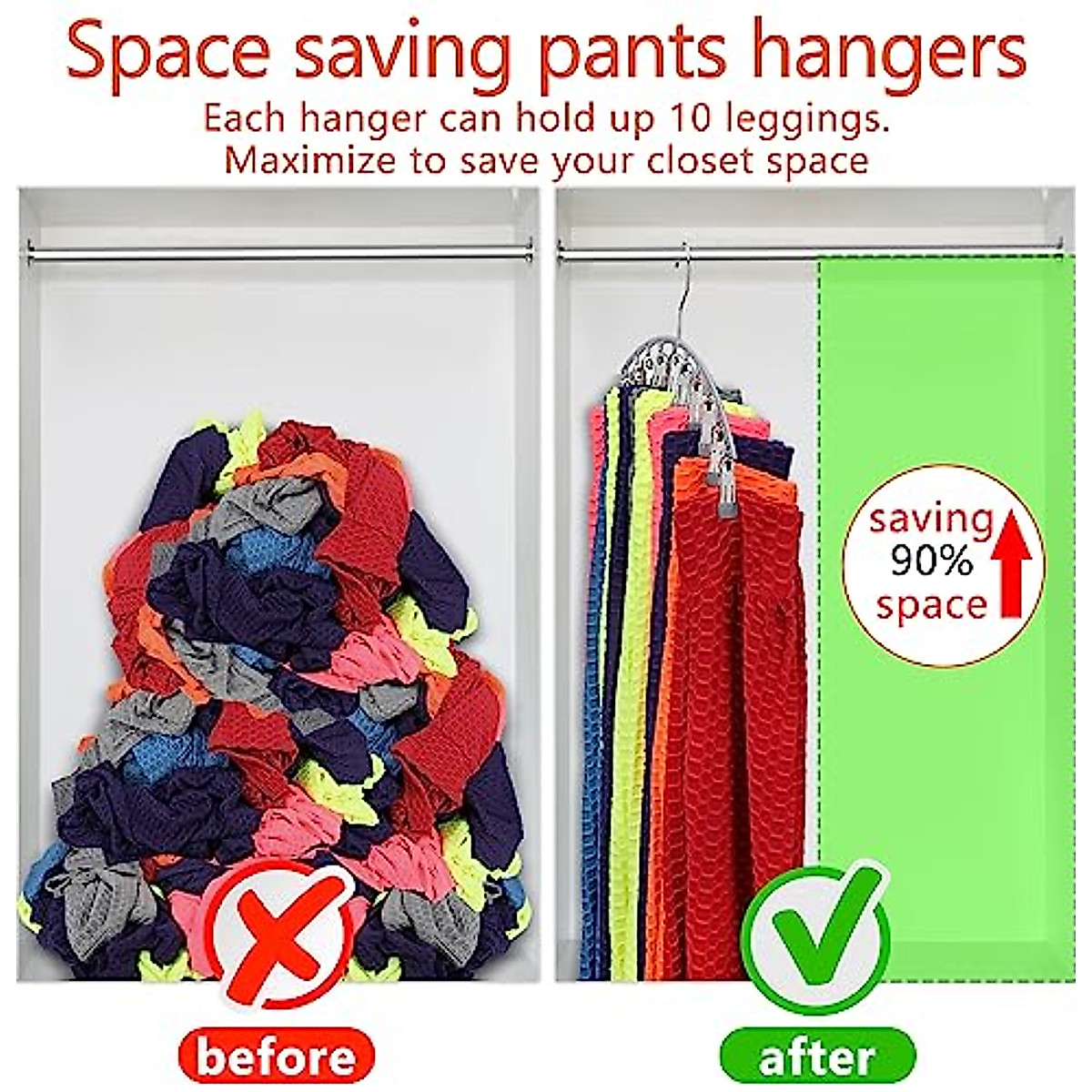 Pants Hangers Space Saving-Legging Organizer for Closet with Clips for Multiple Leggings Closet Organizers and Storage Pant Holder Hanging Metal Small Spaces Pants Organizer Clothes Hangers