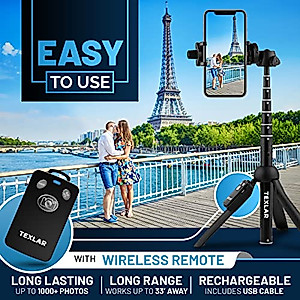 Texlar 48 Inch Selfie Stick Tripod with Remote for iPhone 14, 13, 12, 11, XR, X, 8, 7, Pro, Max, Plus, SE, Android Phone, Smartphone - TS48 Pro Small Mini Cellphone Stand