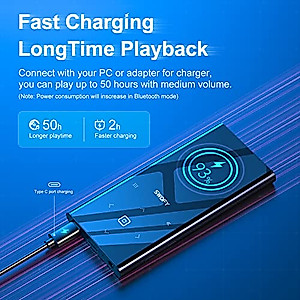 32GB Mp3 Player with Bluetooth 5.0, SWOFY Portable Digital Lossless HiFi Audio Music Player with HD Speaker, 2.4 in Curved Screen, FM Radio, Voice Recording, Ideal for Sports, Supports up to 128GB