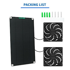 Solar Panel Fan Kit, Himino 10W Dual Fan with 6.5Ft/1.9 m Cable for Small Chicken Coops, Greenhouses, Doghouses,Sheds,Pet Houses, Window Exhaust
