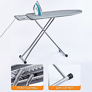 BKTD Ironing Board, Heat Resistant Cover Iron Board with Steam Iron Rest, Non-Slip Foldable Ironing Stand. Heavy Sturdy Metal Frame Legs Iron Stand(13 * 34 * 53 Inches) Silver Gray Color