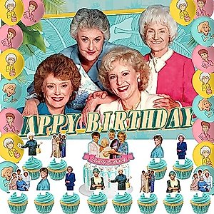 Golden Girls Birthday Party Decoration, Include The Girls Party Backdrop 5 x 3 FT, Cake Topper, Latex Balloons, for Women Fans Birthday Party
