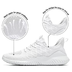 Kvovzo Men's Slip-on Running Shoes Comfort Light Breathable Walking Tennis Sneakers Non Slip Mesh Work Casual Sports Shoes White