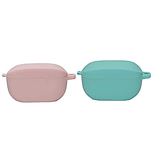 2 Pack DAYJOY Soft Silicone Protective Case Cover Compatible with JBL Vibe 100 TWS Earbuds, Protective Skin Sleeve with Key Chain (Pink+Green)