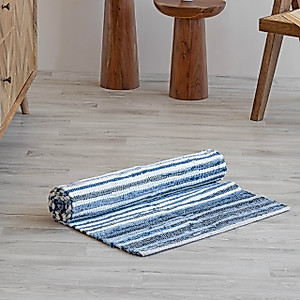 HOMEMONDE Chindi Rag Rug 20"x32" Rectangle Recycled Cotton Hand Braided Reversible Boho Rugs for Doormat/Kitchen/Living Room (Blue)