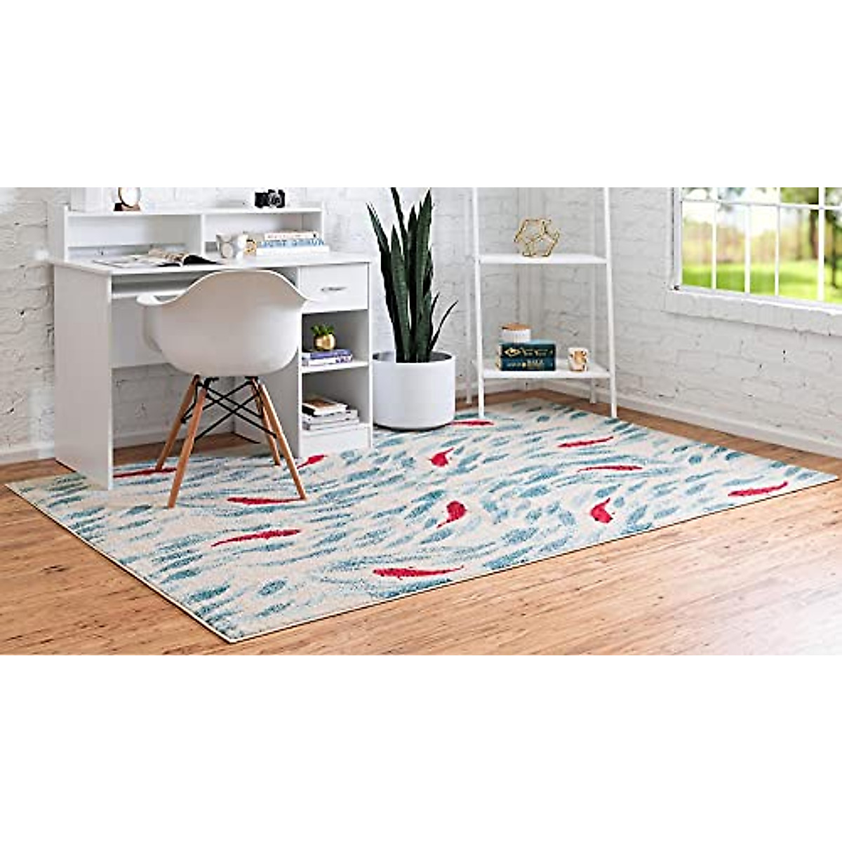Unique Loom Positano Collection Coastal Modern Bright Colors Fish Beige Area Rug (5' x 8')