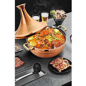 BINGWANG 304 Stainless Steel Moroccan Tagine Pot,Non Stick Tagine Stainless Steel Tower Stew Dry Pot Non-stick Slow Cooker Seafood High Lid Pan Electromagnetic Cooker Moroccan Tajine Casserole,Gold,20