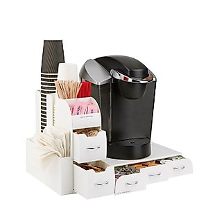 Mind Reader Single Serve Coffee Pod Drawer and Cup Condiment Set, 36 Pod Capacity, 5.35"L x 11.25"W x 11.15"H, 2 Pcs., White