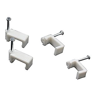 200 PCS 8mm Flat Ethernet Cable Wire Clips Single Coaxial Cable Clamps with Nail for Ethernet Cable Management