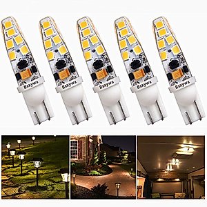 Bsxywa T5 T10 921 194 Wedge Base Landscape 12volt LED Waterproof Light Bulb, 25W Equivalent 3Watt, Warm White 2700K-3000K for Outdoor Landscape RV Camper Marine Boat Walkway Lawn Lighting. 5-Pack