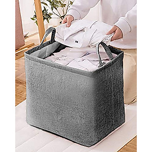 HS-TPP 75L Foldable Storage, Laundry Basket Drawstring, Fabric Storage Bin Basket ，Pet Storage Collection, Extended Handle for Easy Carrying, Used for Clothes and Toys, Grey，(18×15×23 inch)