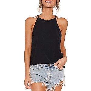 LouKeith Womens Tops Sleeveless Halter Racerback Summer Casual Shirts Basic Tee Shirts Cami Tank Tops Beach Blouses Black M