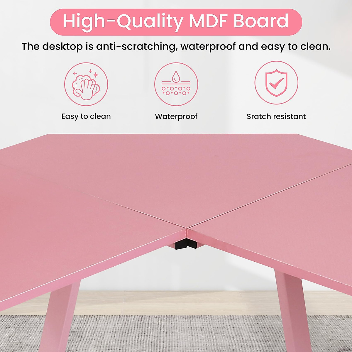 BLKMTY L Shaped Desk PC Gaming Desk Computer Desk with Monitor Stand Large Desktop Studying Executive Table Corner Desk Office Computer Table for Home Office Sturdy Writing Workstation, Pink