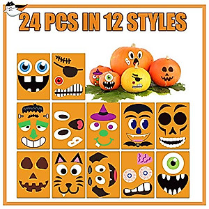 Funnlot 24Sheet Pumpkin Decorating Stickers Halloween Face Stickers Halloween Pumpkin Stickers Jack O Lantern Stickers Pumpkin Stickers for Kids Halloween Party Favors