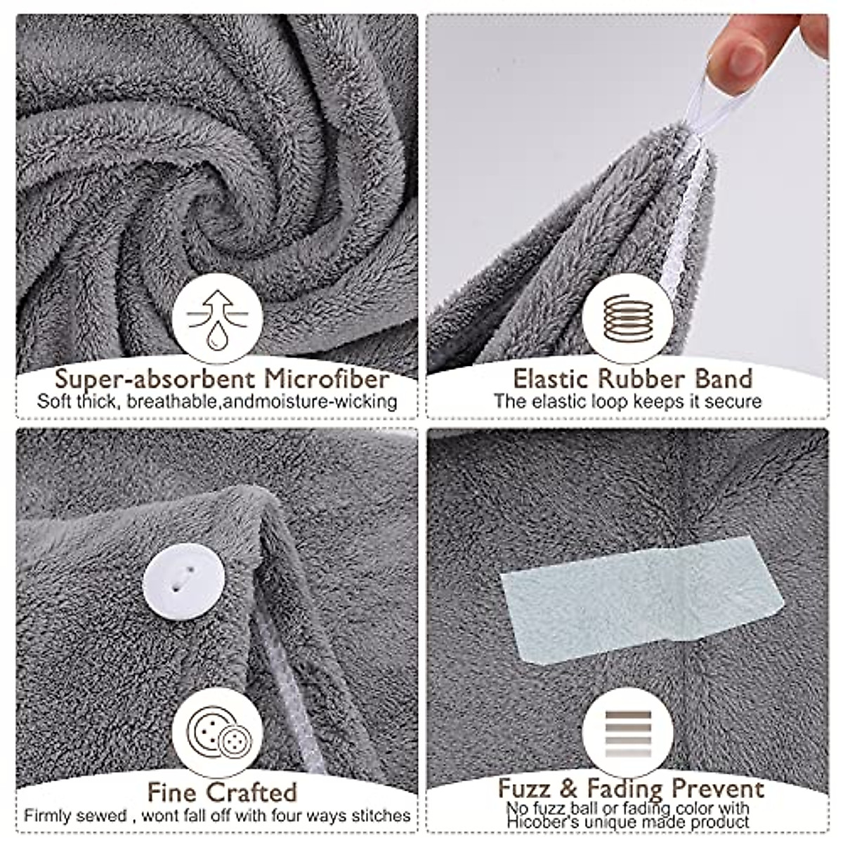 BEoffer 3 Pack Microfiber Hair Towel Wrap Super Absorbent Twist Turban for Women Fast Drying Hair Caps with Buttons for Drying Curly, Long & Thick Hair Anti Frizz(Gray+Pink+Blue)