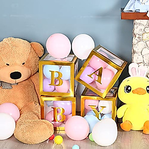Sooyee Gold Clear Baby Boxes with Letters for Baby Shower,Baby Shower Decorations, Transparent Ballon Boxes Backdrop,Baby Shower Birthday Party ,Gender Reveal ,Reusable Favors In Giftbox, Baby Blocks
