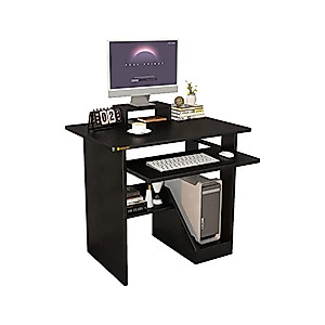 YQ JENMW 29in Computer Desk with Monitor Stand and Keyboard Tray for Small Space, Wood PC Laptop for Bedroom, Writing Table with Shelves for Kids, Black
