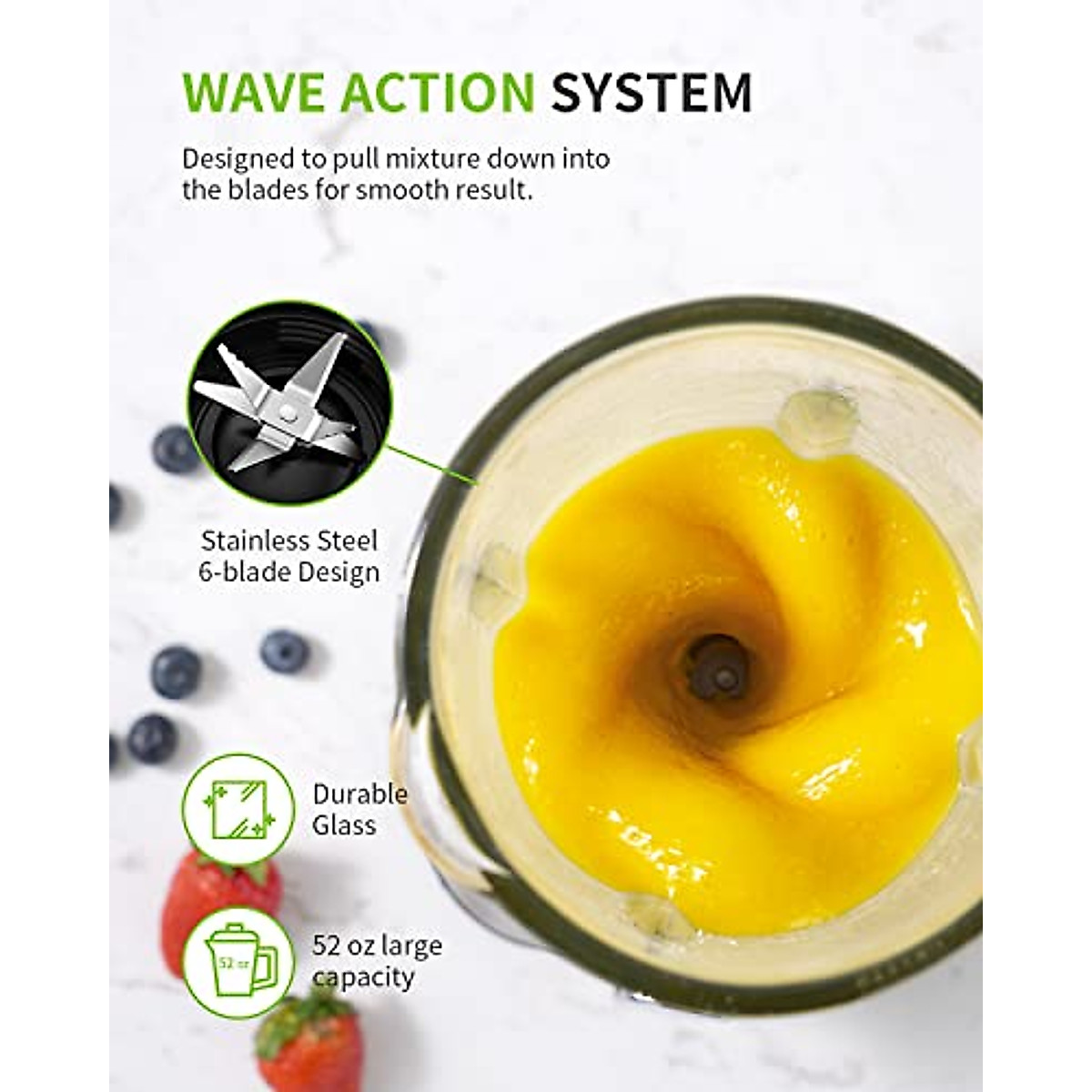 SHARDOR Countertop Blender 2.0 for Shake and Smoothies with 1200W, with 52oz Glass Jar, 3 Adjustable Speed Control + 22oz Travel Cup for Frozen Fruit Drinks, Smoothies, Sauces & More, Sliver