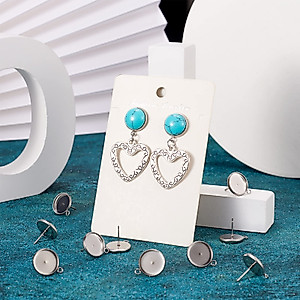 Pandahall 100Pcs Stainless Steel Stud Earring Cabochon Setting 12mm Flat Round Post Cup Bezel Tray with Loop for Jewelry Making Findings