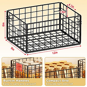 X-cosrack Foldable Cabinet Wall Mount Metal Wire Basket Organizer Pantry Basket with Handles - 4 Pack -12" x 9" X 6", Food Storage Mesh Bin for Kitchen Bathroom Laundry Closet Garage Patent Design