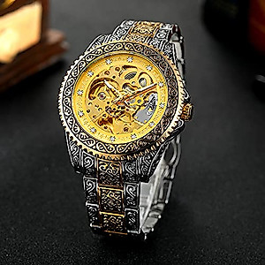 Luxury Men Automatic Mechanical Wristwatch Waterproof Stainless Steel Diamond Watch Golden Skeleton Men's Clock