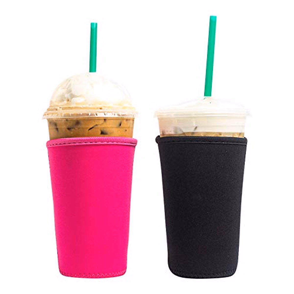 Baxendale and Co Reusable Neoprene Insulator Sleeves for Iced Coffee and Cold Drink Cups (2 PK Medium 22-24oz, Black & Pink Mix)