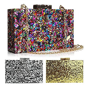 Acrylic Purses Women Clutches Evening Bags Multicolor Perspex Geometric Patterns Box Clutch Wedding Prom Party (Multi-colored)