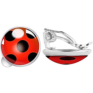 Ladybug Earrings Clip on Earrings No Pierced Ladybird Design Jewellery with Silver Ear Cuff Black Spot Red Charm for Girl woman Cosplay Ear Hoop 1