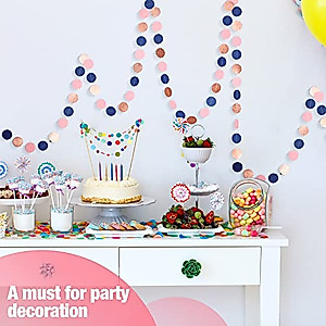 131Ft Paper Circle Garland Gender Reveal Decoration Streamer Hanging Dot Coin Garland Glitter Banners Backdrop for Gender Reveal Birthday Baby Shower Decoration( Navy Blue, Rose Gold, Light Pink)