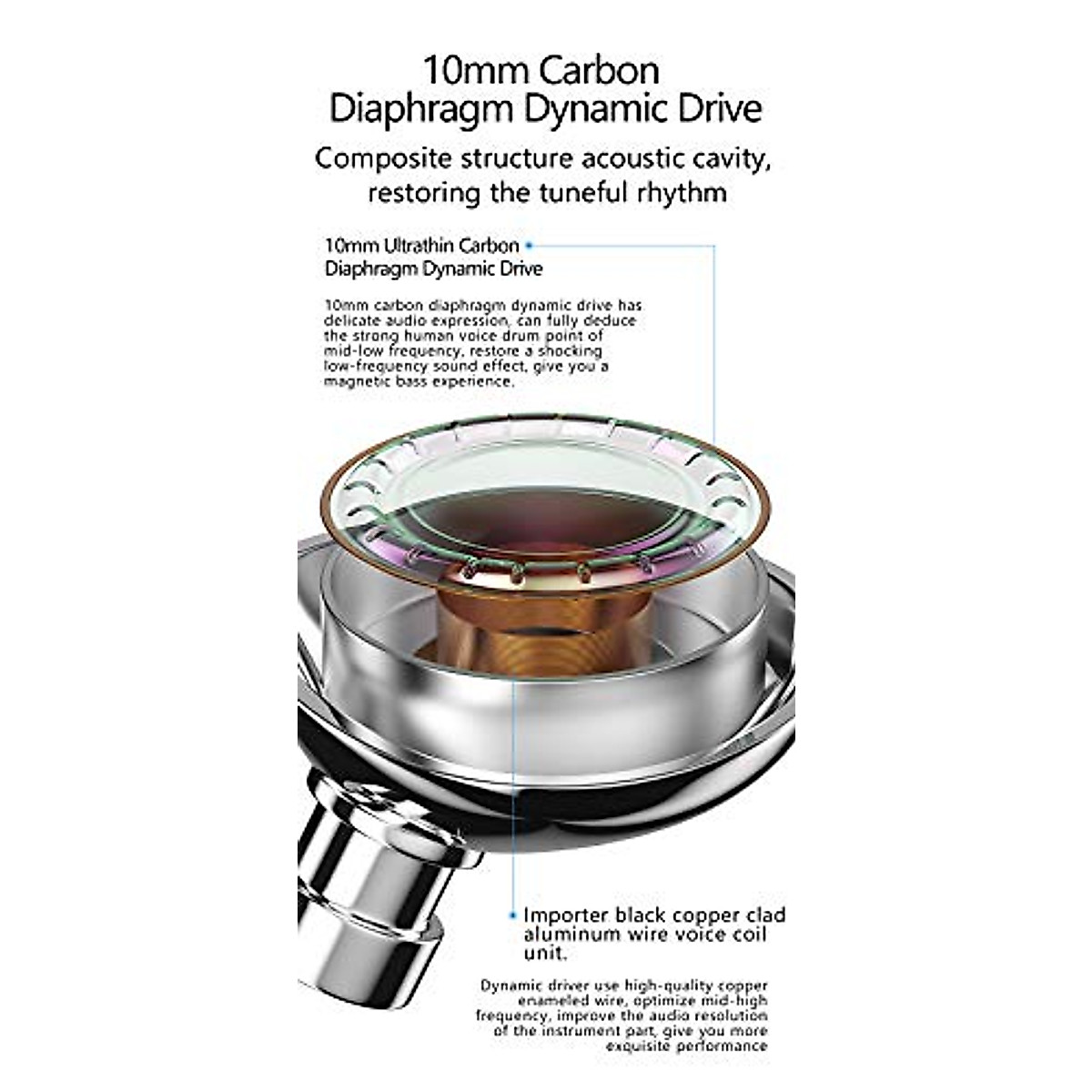 H HIFIHEAR BLON BL03 in Ear Earphone,10mm Carbon Diaphragm Dynamic Drive in Ear Earphone, Metal Shell Bass HiFi DJ in Ear Monito with 2pin Detachable Cable